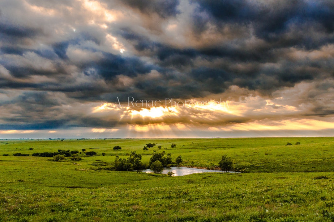 Flint Hills Kansas Print: Stormy Sunset Prairie Landscape Photography ...