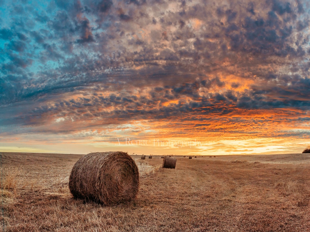 Kansas Sunset Photo: Haybales Fine Art Print, Prairie Landscape - Etsy