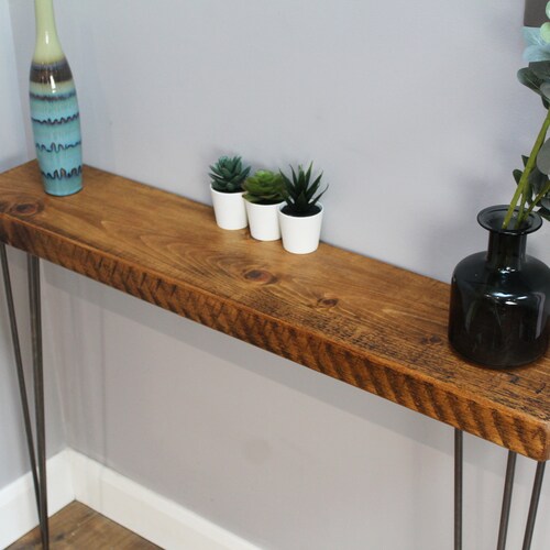 RUSTIC Console Table SLIMLINE CHUNKY With Brass Hair Pin Legs | Etsy