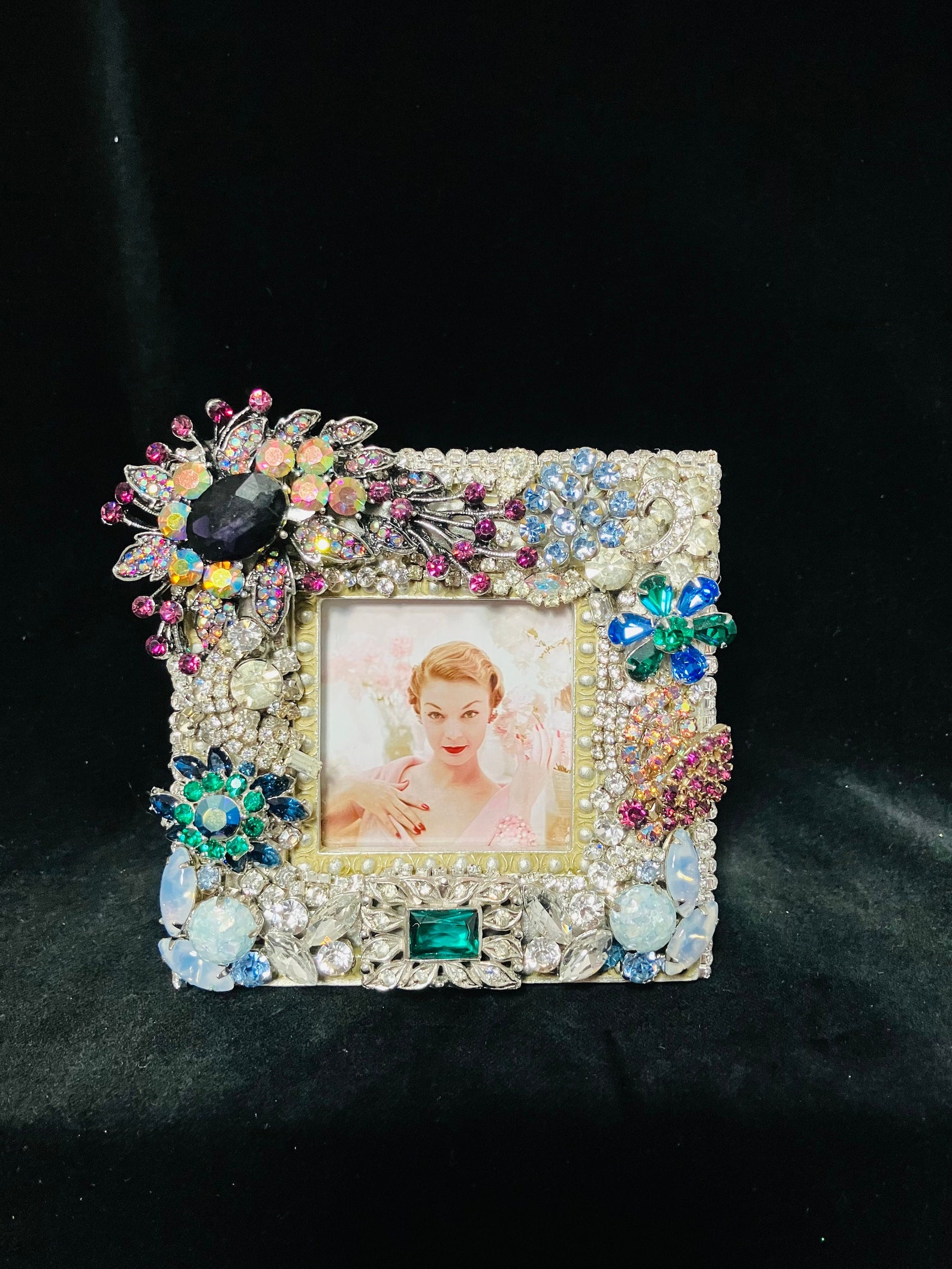 Jeweled Sparkling Tiny Frame in Tones of Purple, Light Blue, Green and ...