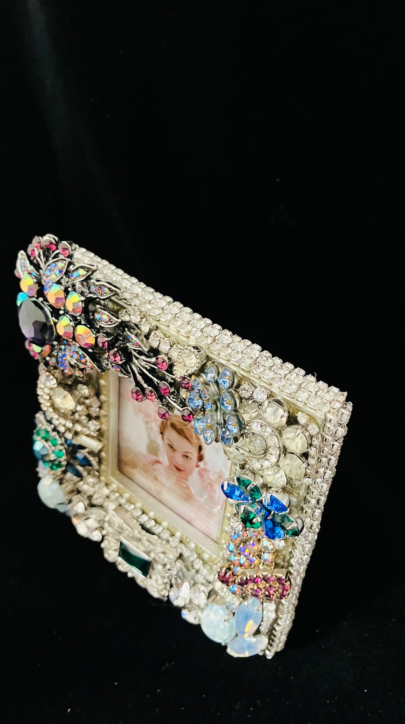 Jeweled Sparkling Tiny Frame in Tones of Purple, Light Blue, Green and ...