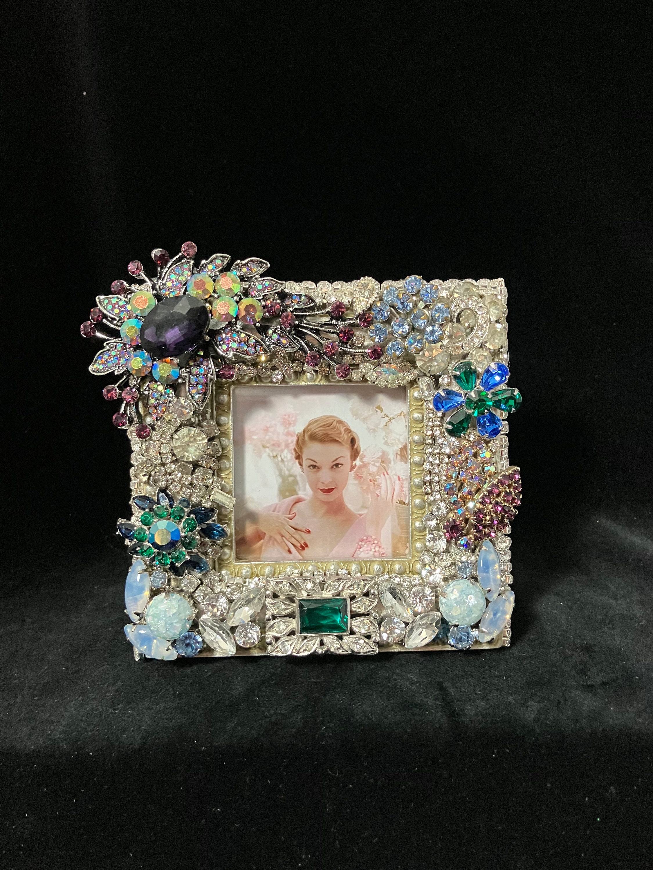 Jeweled Sparkling Tiny Frame in Tones of Purple, Light Blue, Green and ...