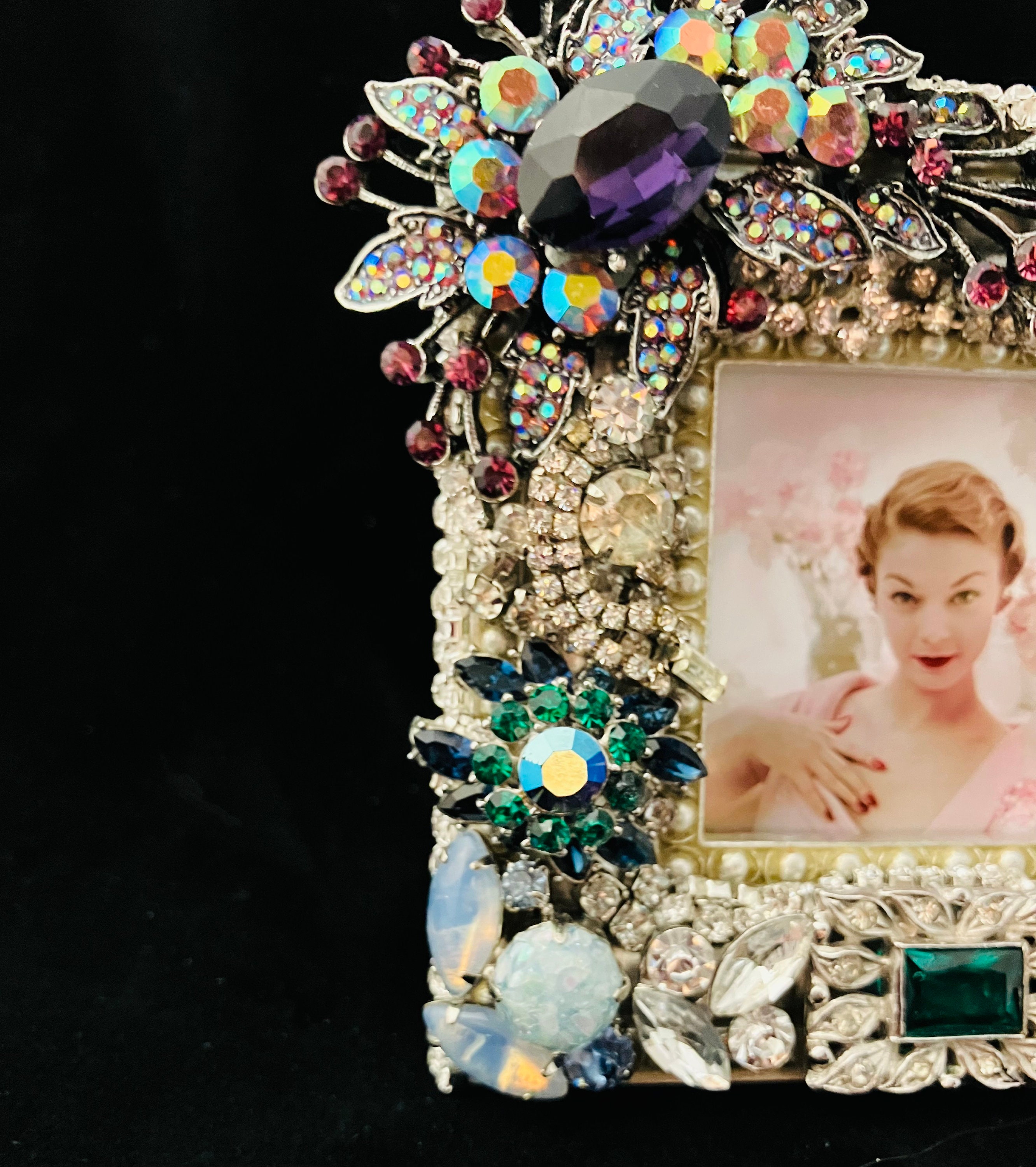 Jeweled Sparkling Tiny Frame in Tones of Purple, Light Blue, Green and ...