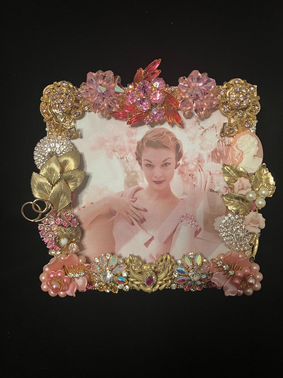 Exquisite Jeweled Frame Colors of Pink & Gold, Handcrafted, One-of-a ...