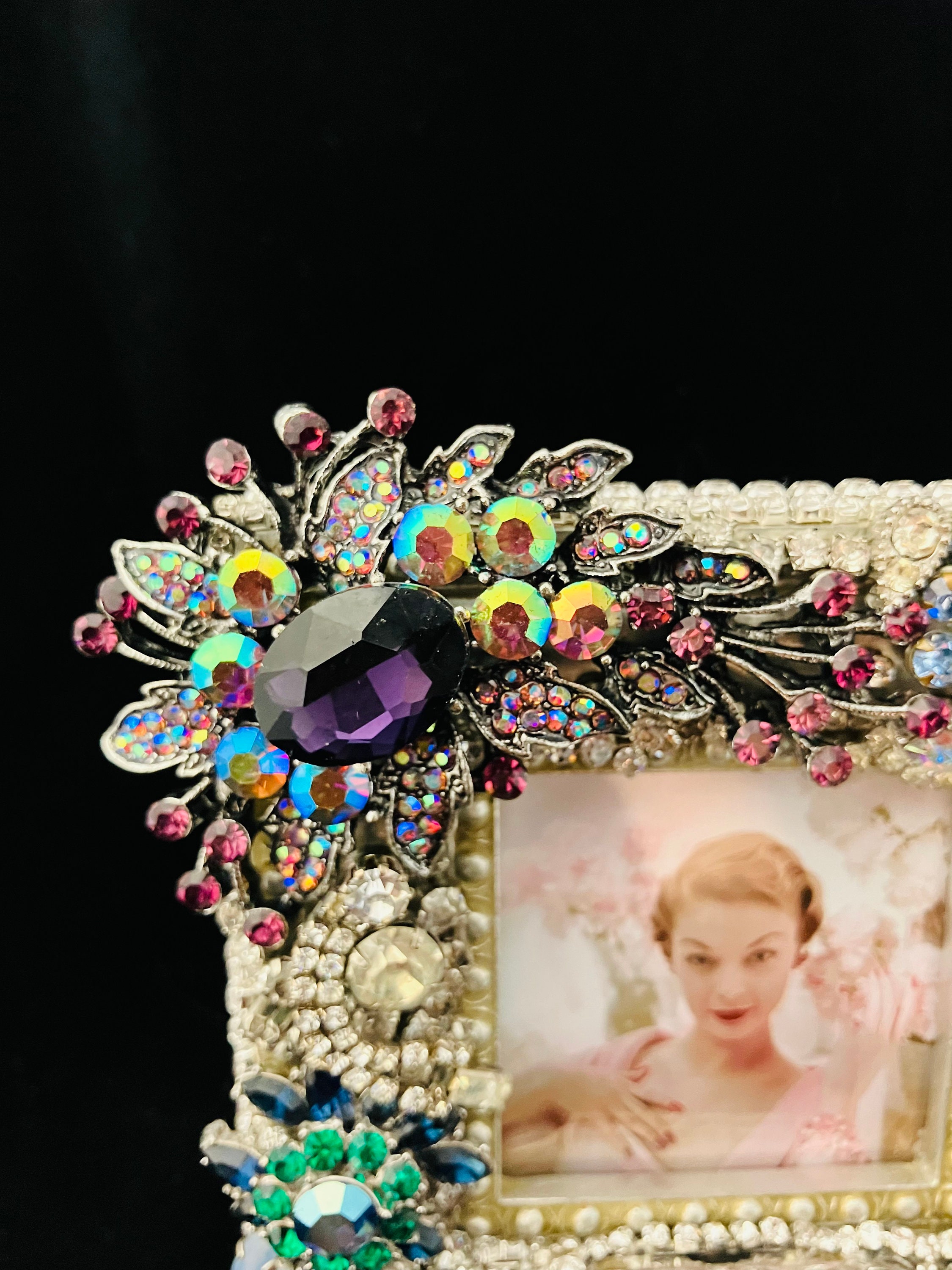 Jeweled Sparkling Tiny Frame in Tones of Purple, Light Blue, Green and ...
