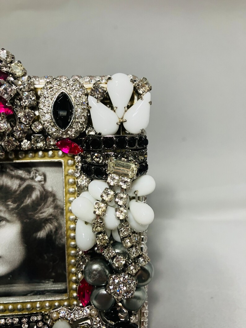 Unique Jeweled Frame in Pink, Black and White With Accents of Silver ...