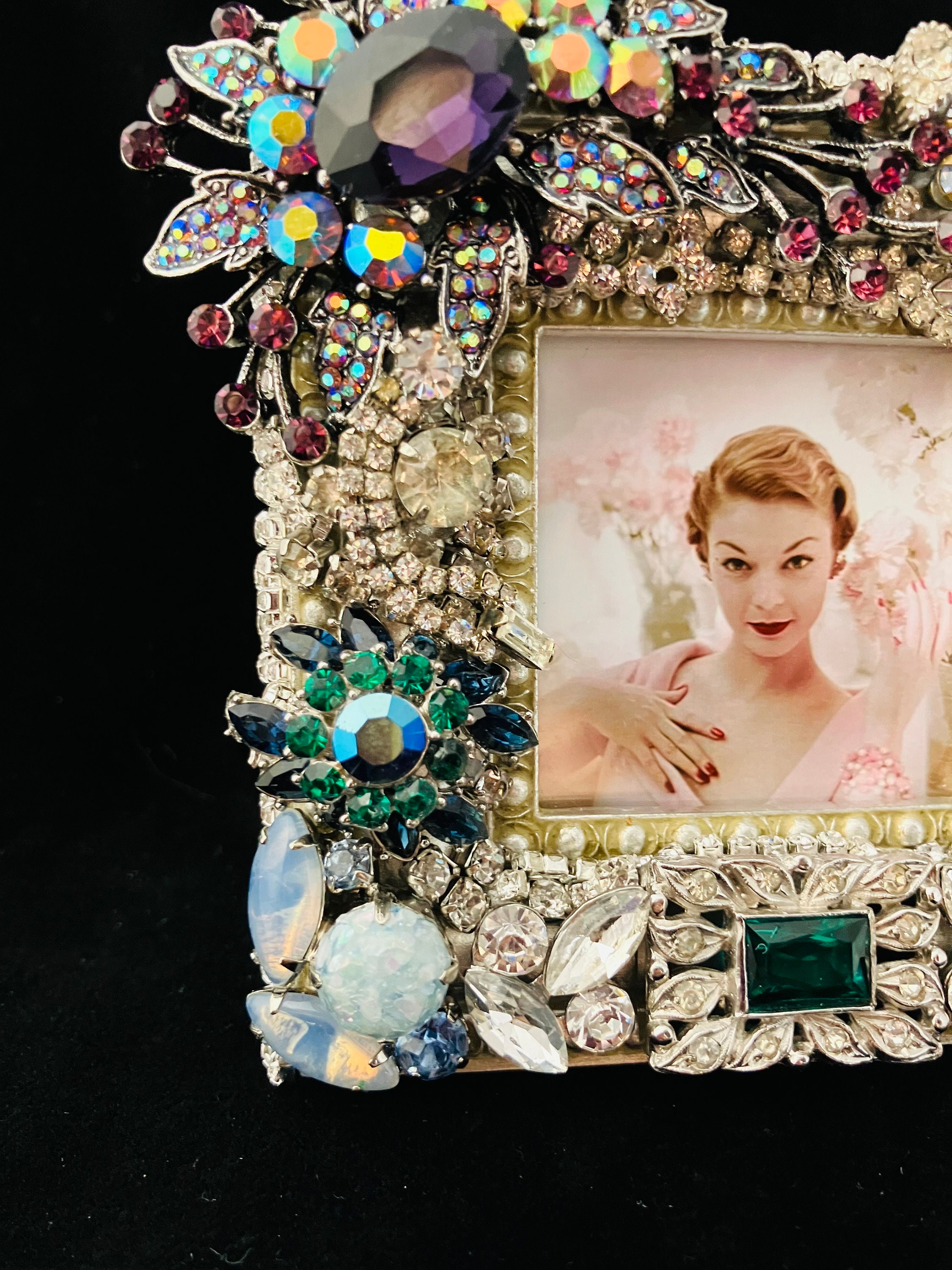 Jeweled Sparkling Tiny Frame in Tones of Purple, Light Blue, Green and ...