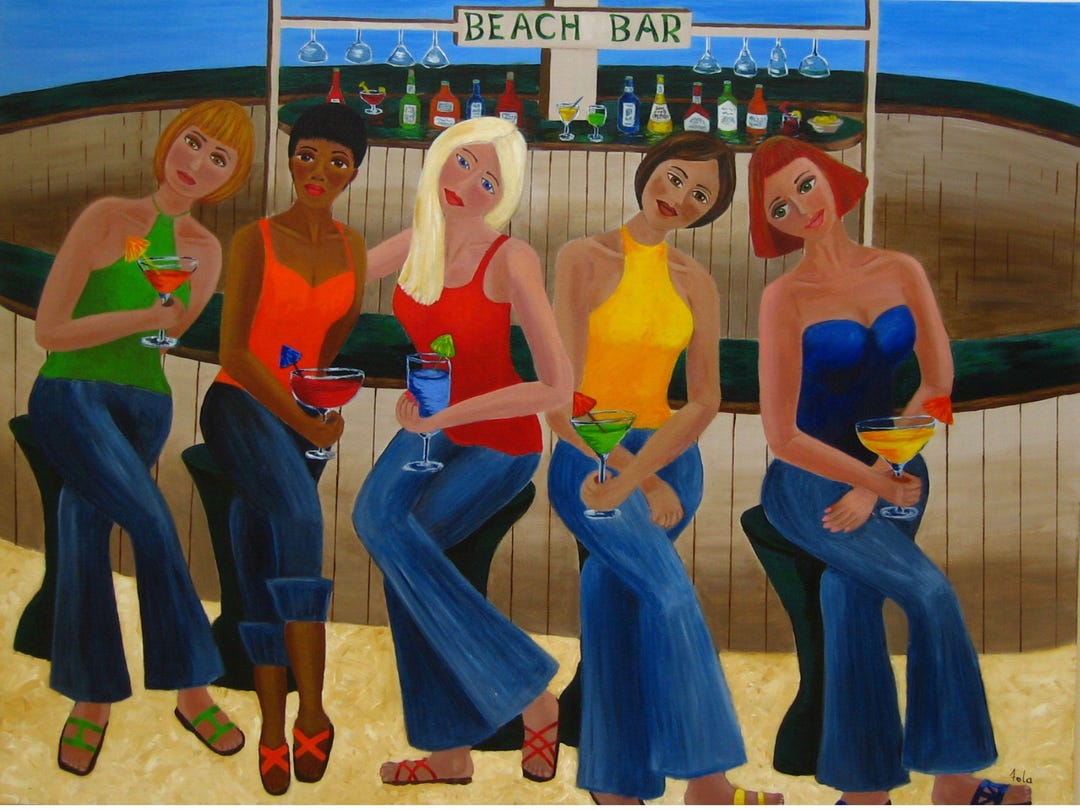 Beach Bar Painting, Wall Art, Modern Art, Beach Scene, Trendy Painting ...