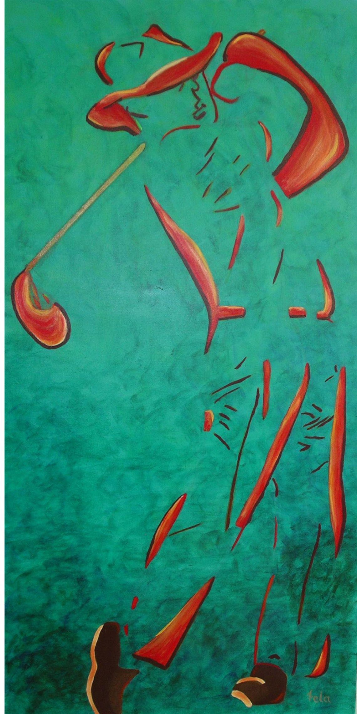 Follow Through Abstract Golf Painting, Blue or Green Background, Home ...