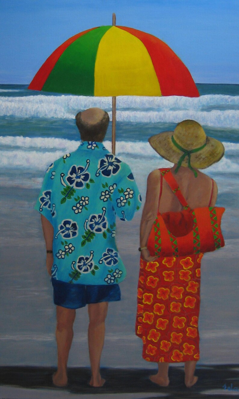 Beach View Painting Art Print, Printable Art, People on Beach Painting ...