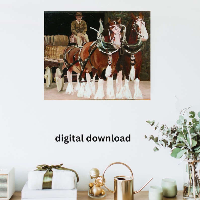 Beer Cart Draft Horses Oil Painting, Old World Charm, Atmospheric Art ...