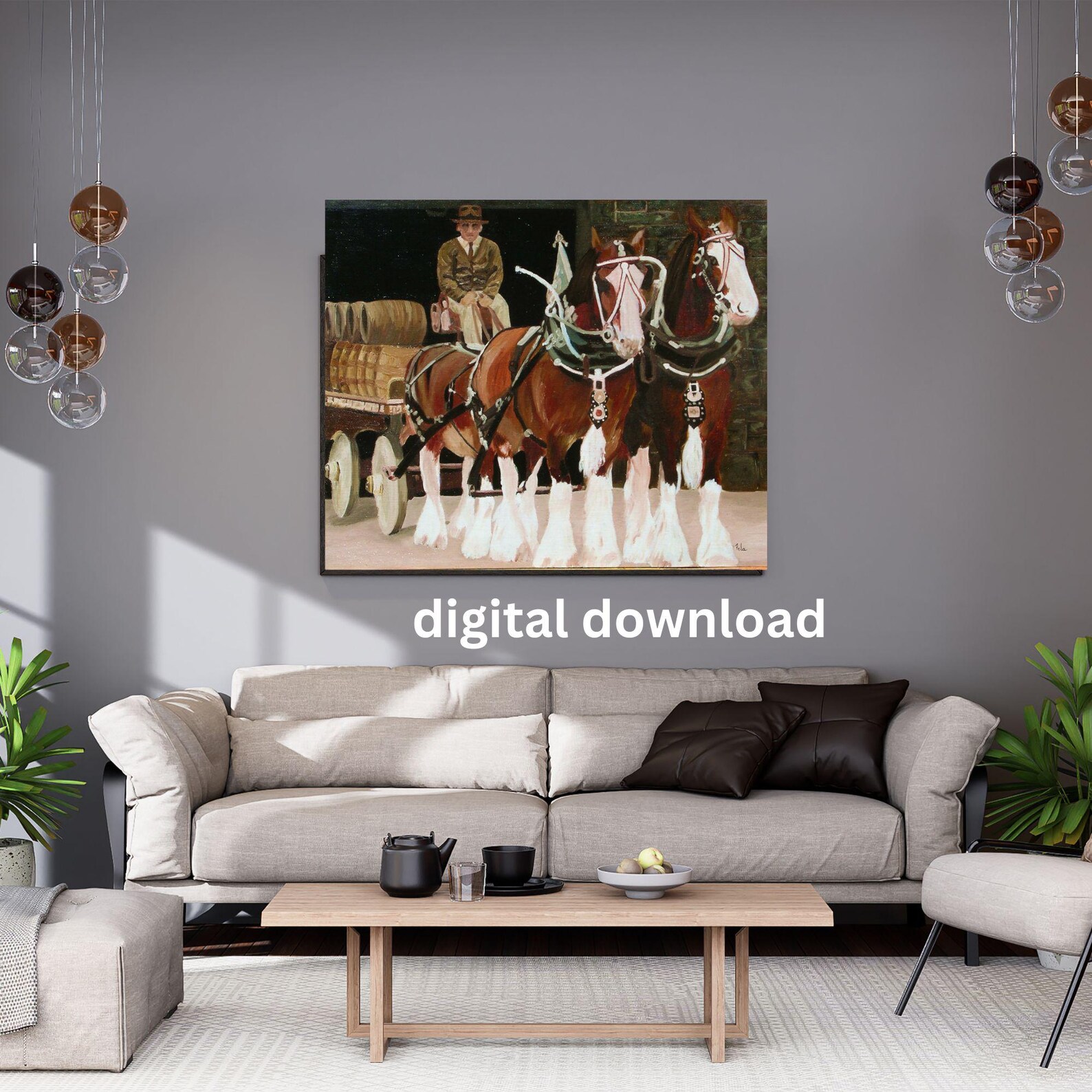 Beer Cart Draft Horses Oil Painting, Old World Charm, Atmospheric Art ...