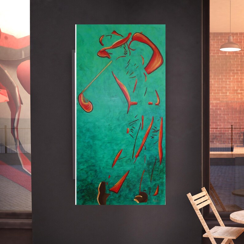 Follow Through Abstract Golf Painting, Blue or Green Background, Home ...