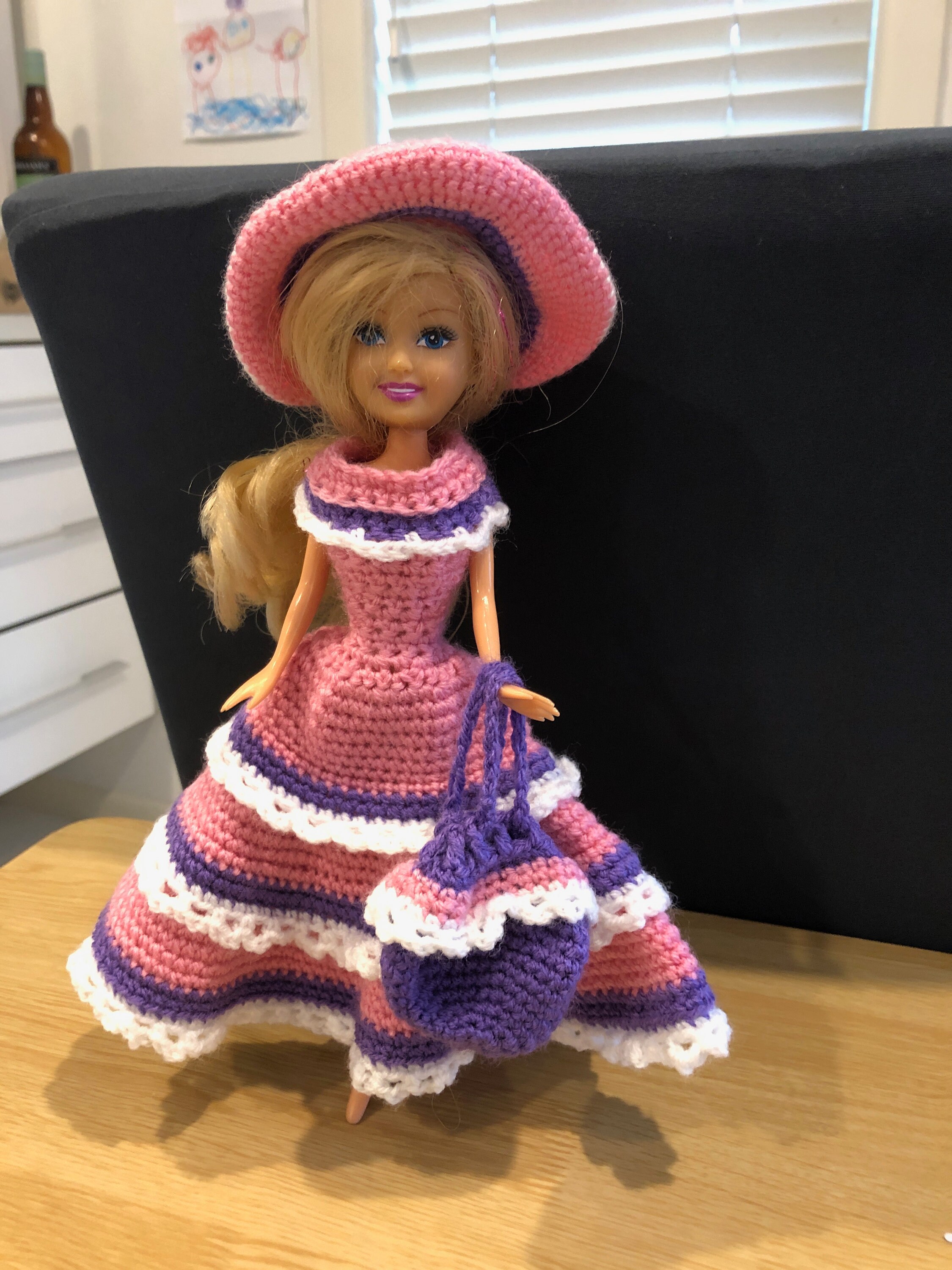 Pink Frill Doll Dress With Hat and Bag Crochet Pattern, Barbie Doll ...