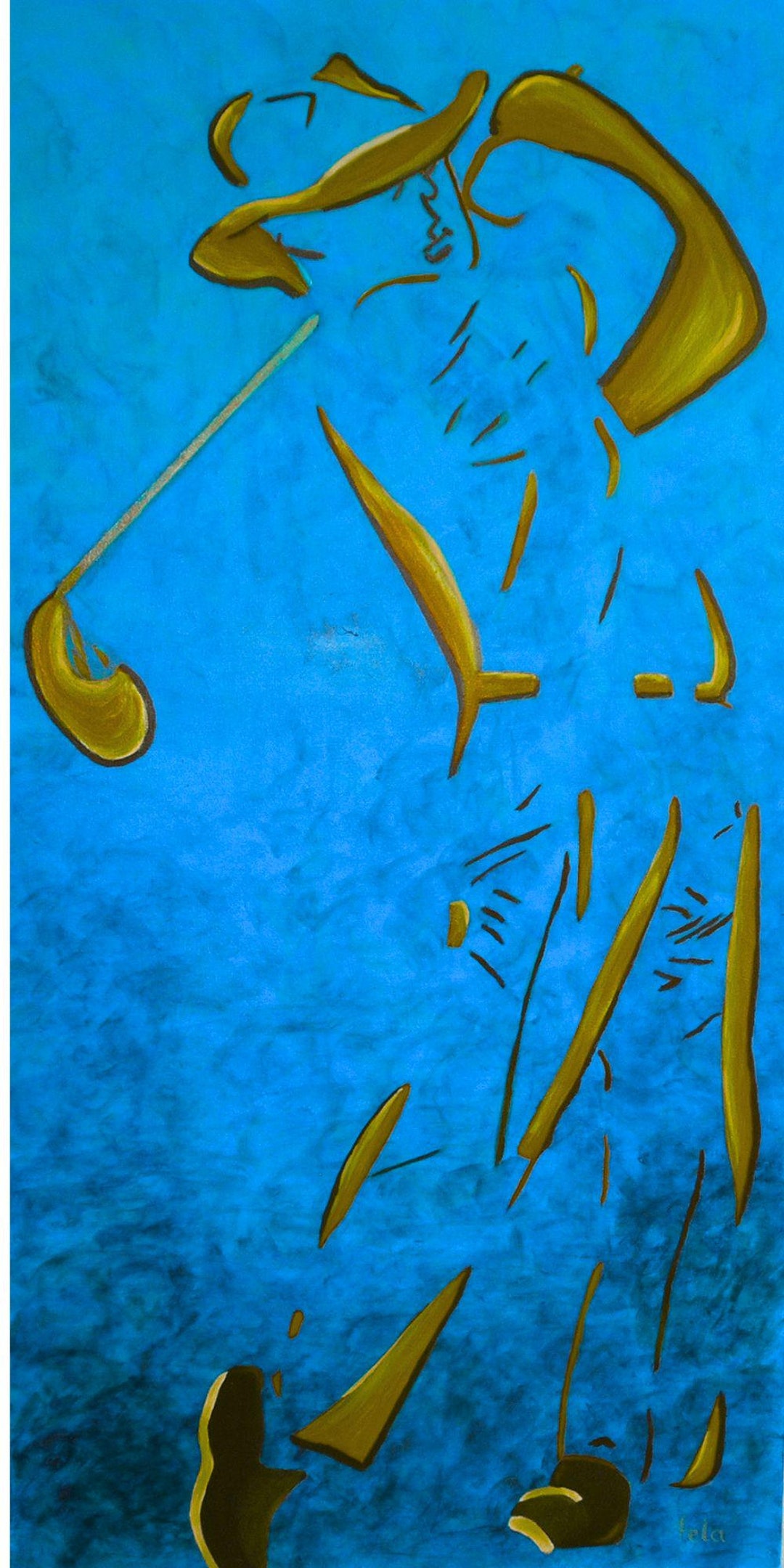 Follow Through Abstract Golf Painting, Blue or Green Background, Home ...