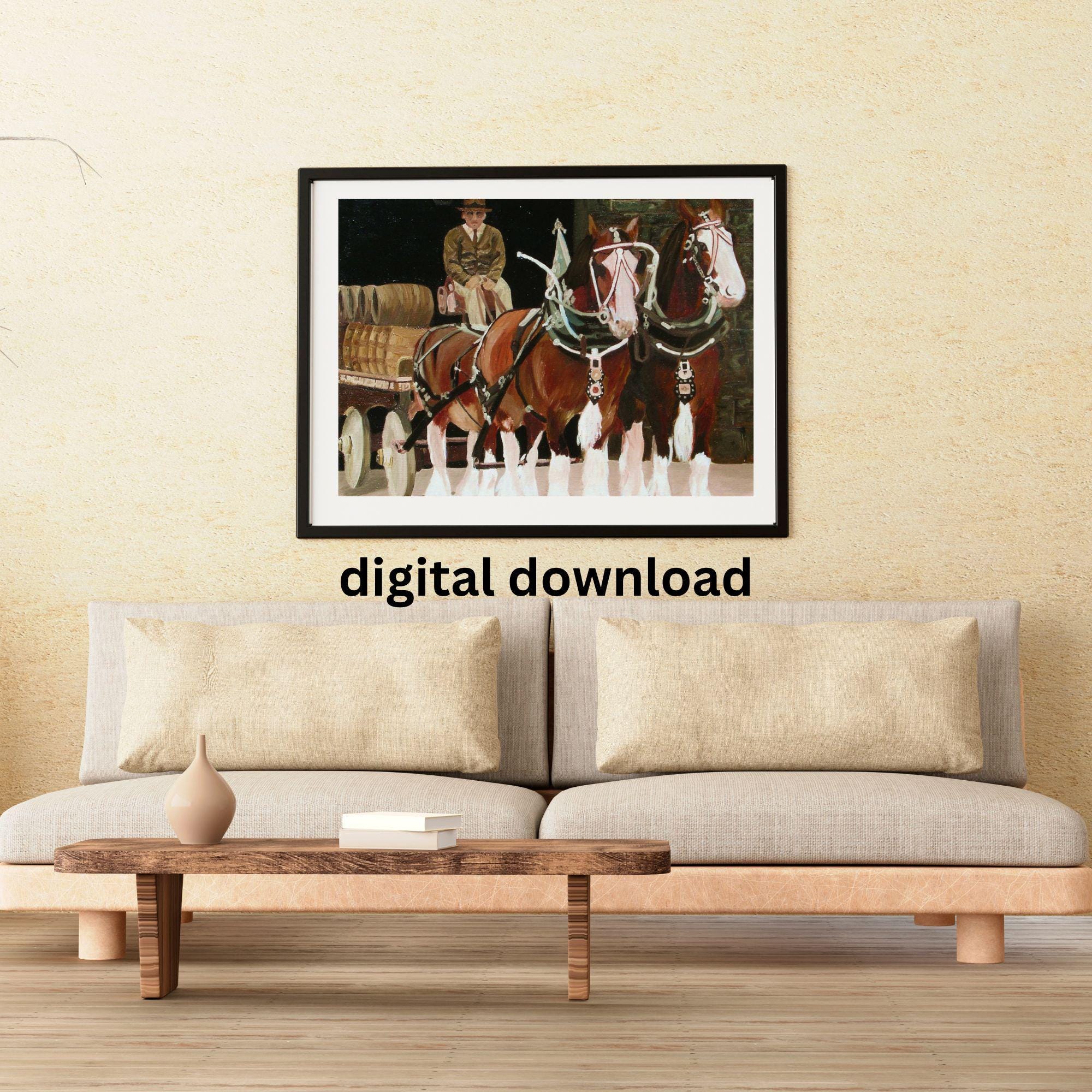 Beer Cart Draft Horses Oil Painting, Old World Charm, Atmospheric Art ...