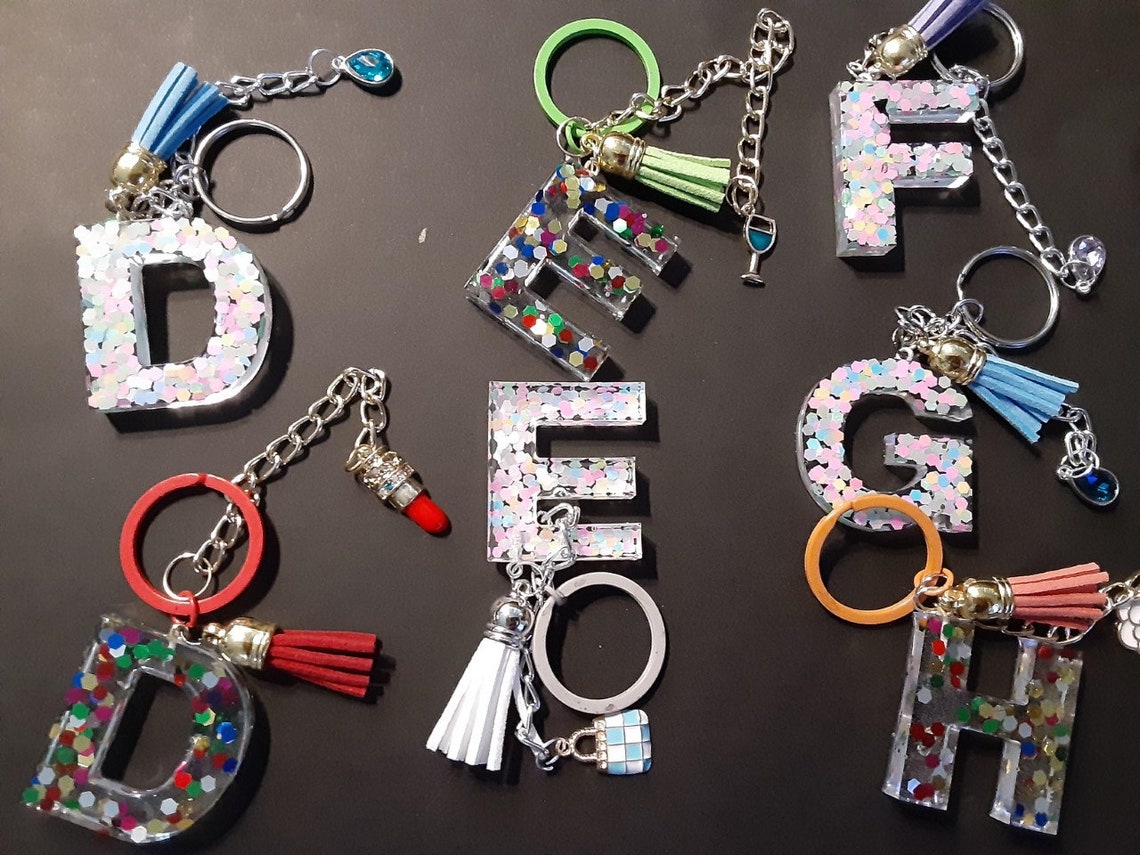 Alphabet keychains with charms and tassels | Etsy