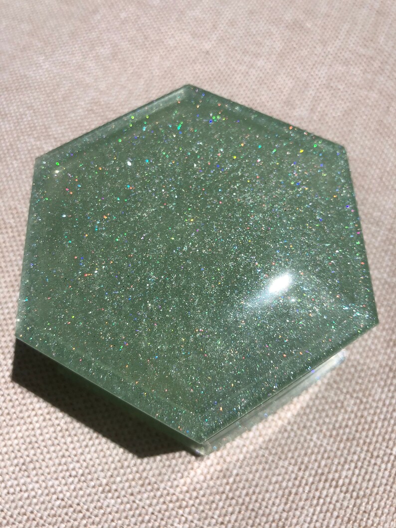 Green Glitter Hexagon Resin Jewelry Trinket Box - Etsy
