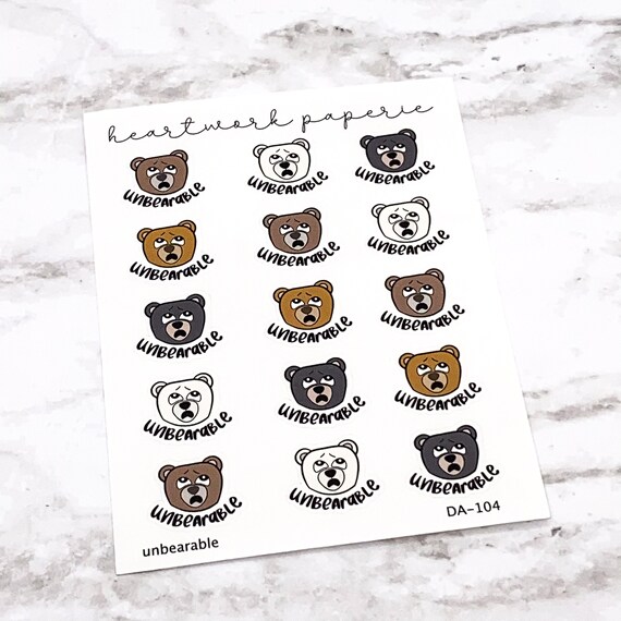 Decorative Planner Stickers Pun Stickers Unbearable Doodle Animal ...