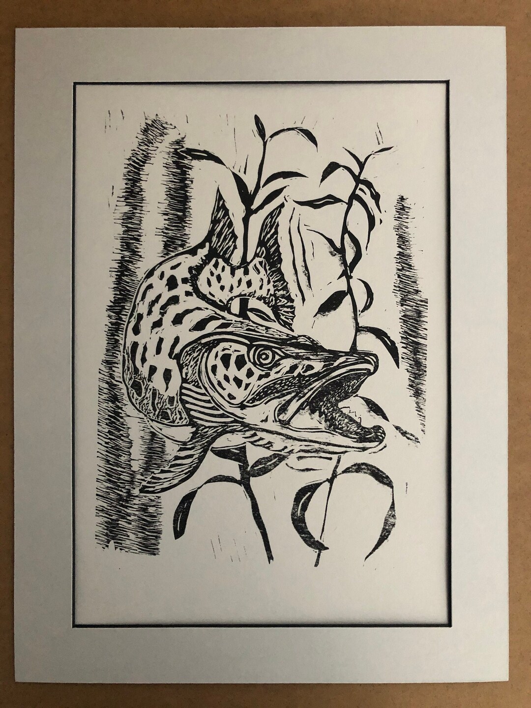 Angry Lady Northern Pike Limited Edition Linocut - Etsy