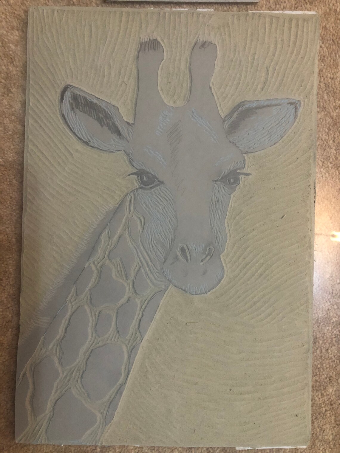 3 Colour Reduction Linocut Print of a Giraffe - Etsy