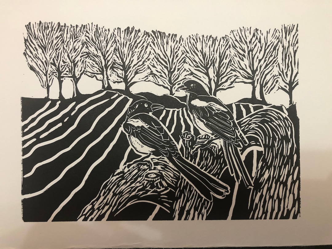 Winter Magpies in North Norfolk Linocut - Etsy UK