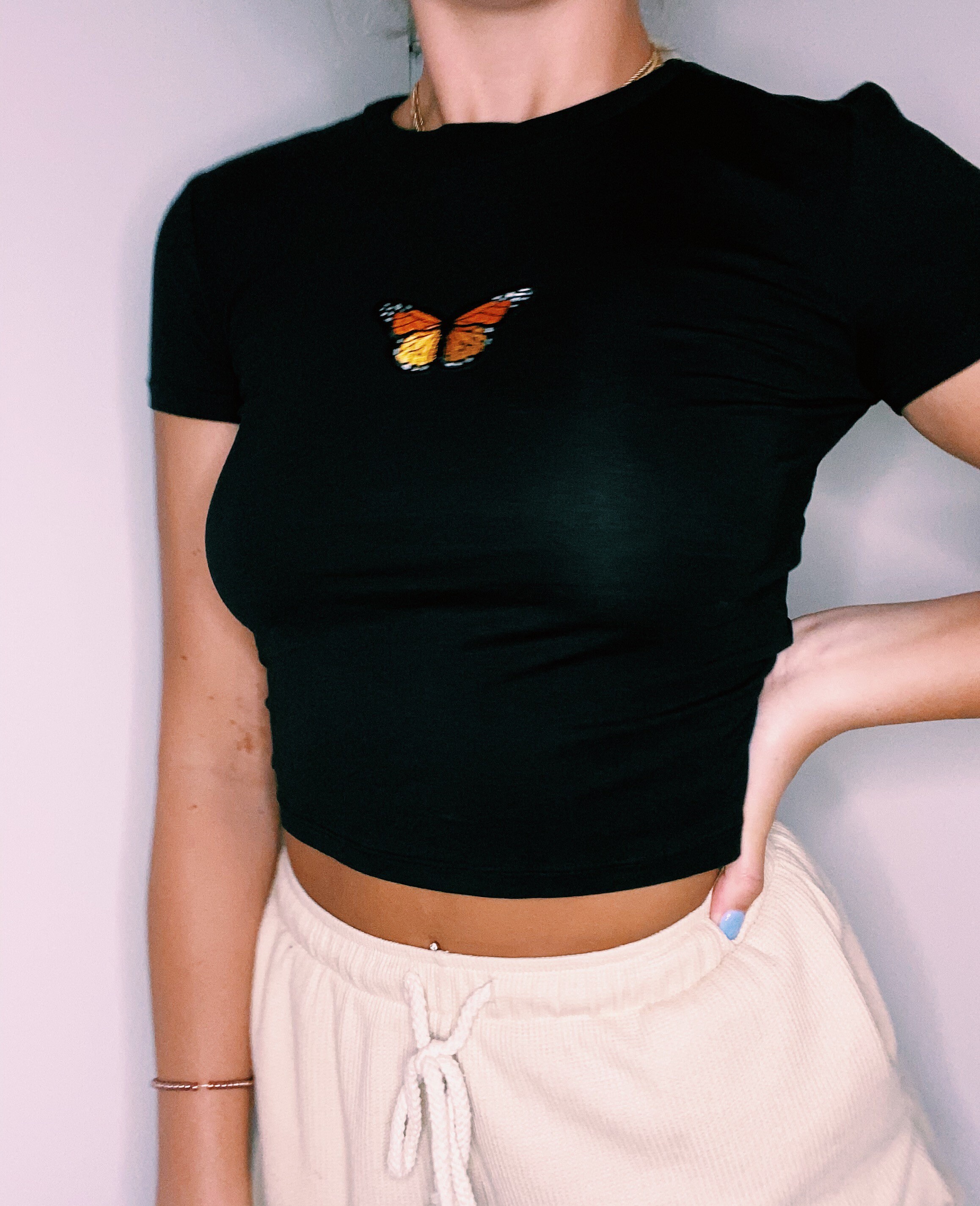 Monarch Butterfly Crop Top Black Butterfly Crop Tee Butterfly Cropped ...