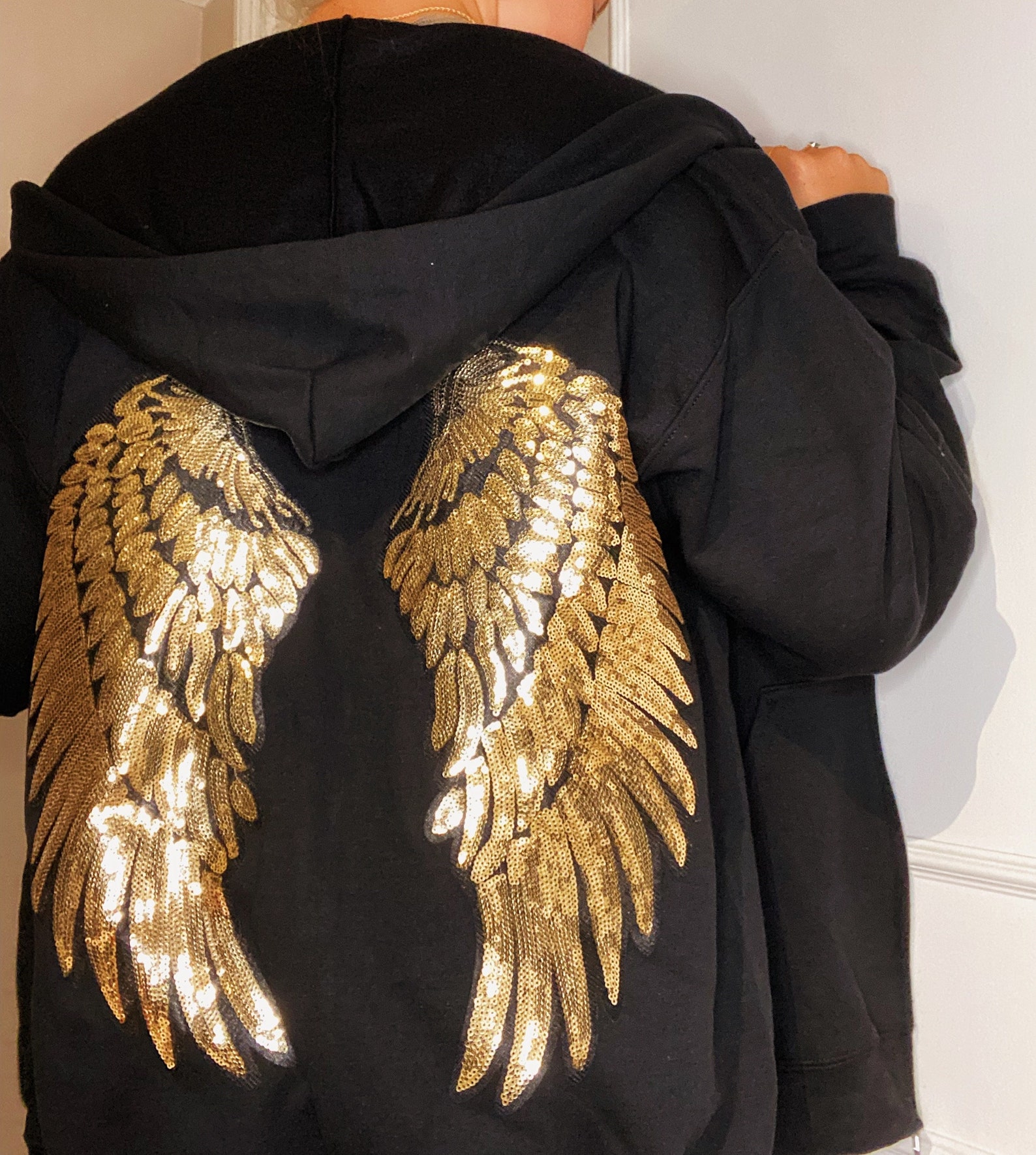 Gold Sequin Angel Wing Hoodie Diamond Bedazzled Angel Wing - Etsy
