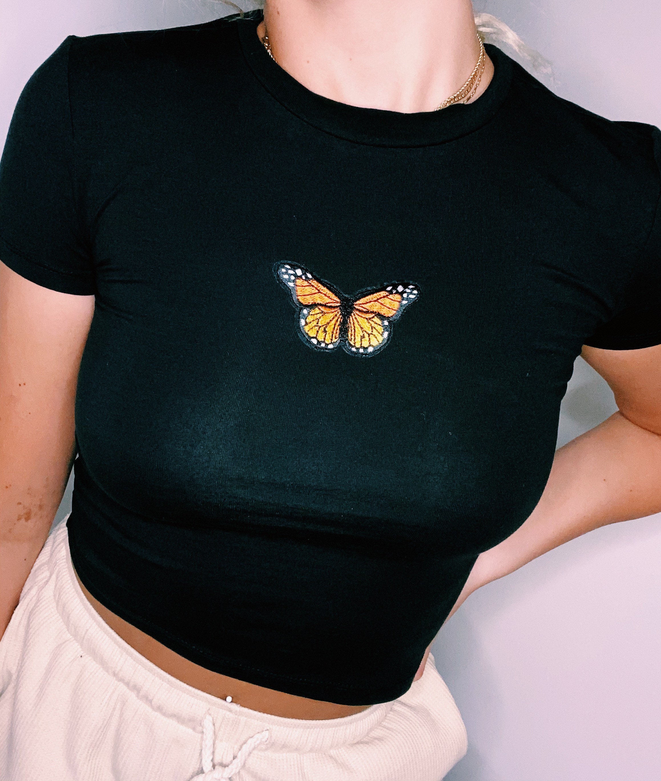 Monarch Butterfly Crop Top Black Butterfly Crop Tee Butterfly Cropped ...