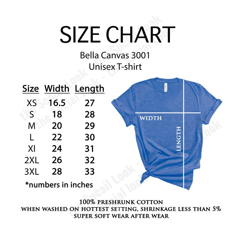 Bella Canvas 3001 Size Chart Mockup Sizing Chart Bella - Etsy Hong Kong