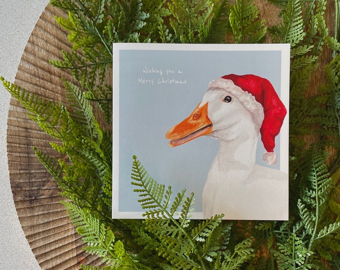 Canadian Goose Christmas Card, Goose Wearing A Santa Hat Red Poinsettia ...