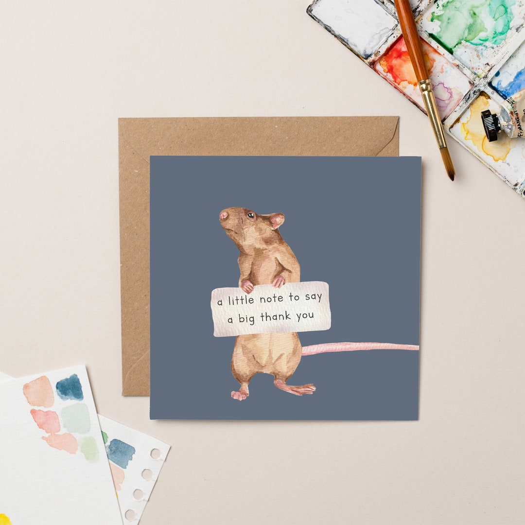 Mouse With Thank You Sign Card - Etsy