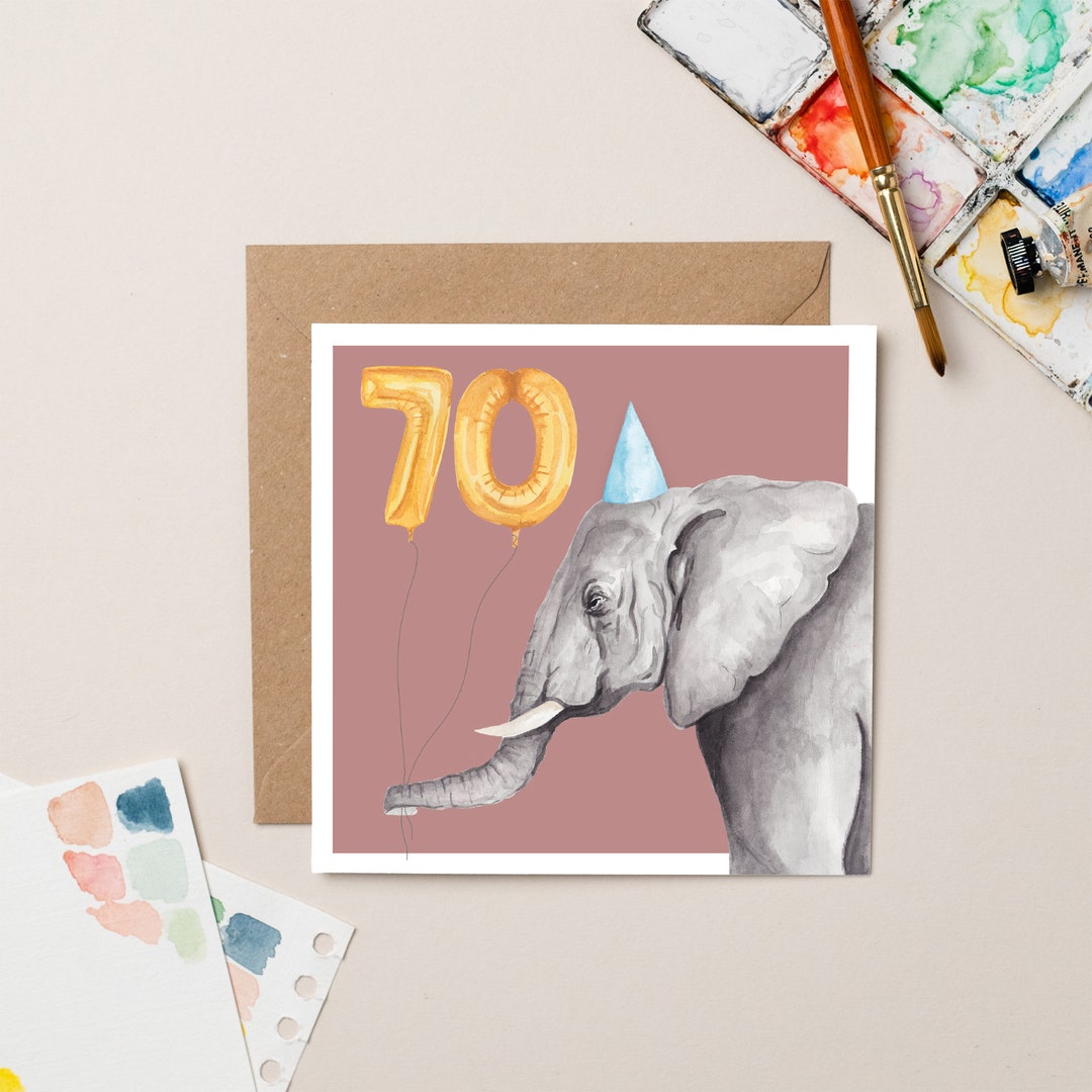Elephant 70th Birthday Card - Etsy UK