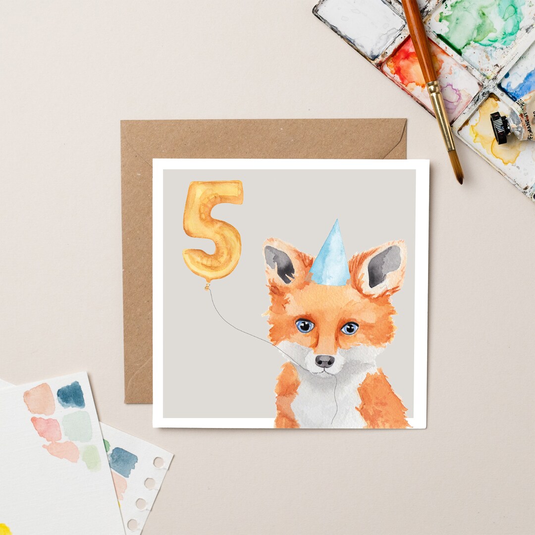 Fox 5th Birthday Card - Etsy