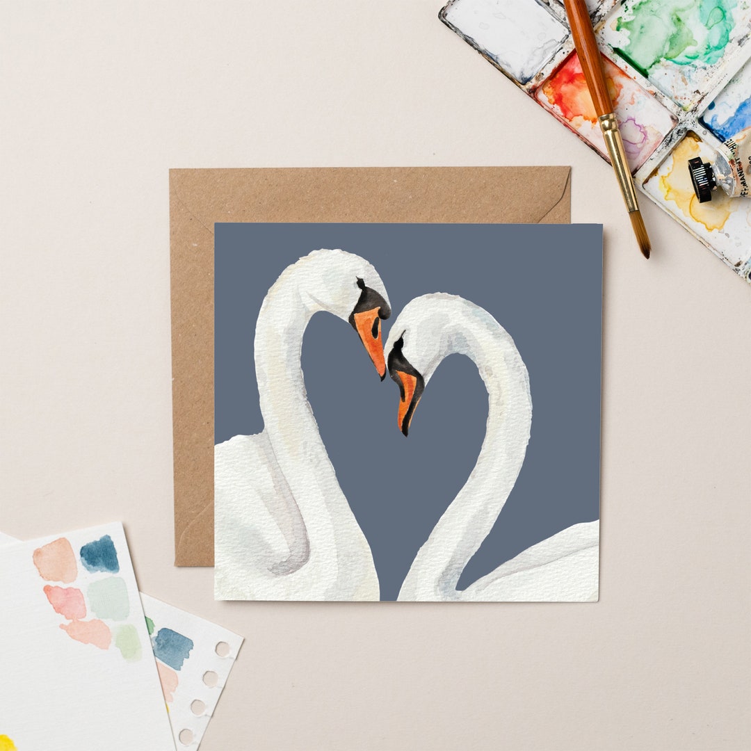 Swans Love Birds Card - Etsy