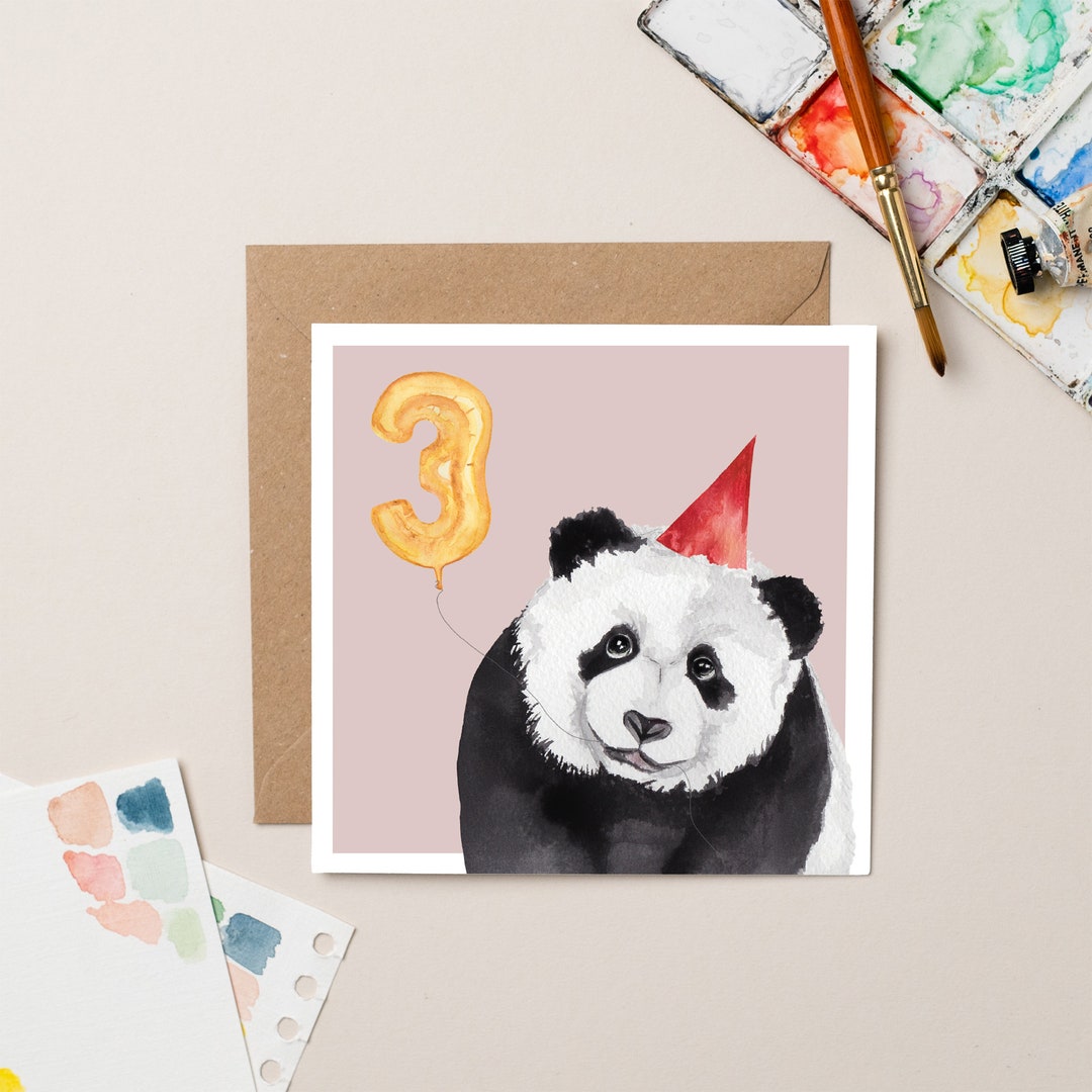 Panda 3rd Birthday Card - Etsy