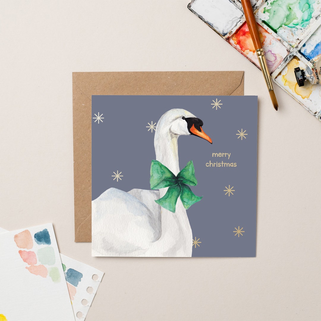 Gold Foiled Swan Christmas Card - Etsy
