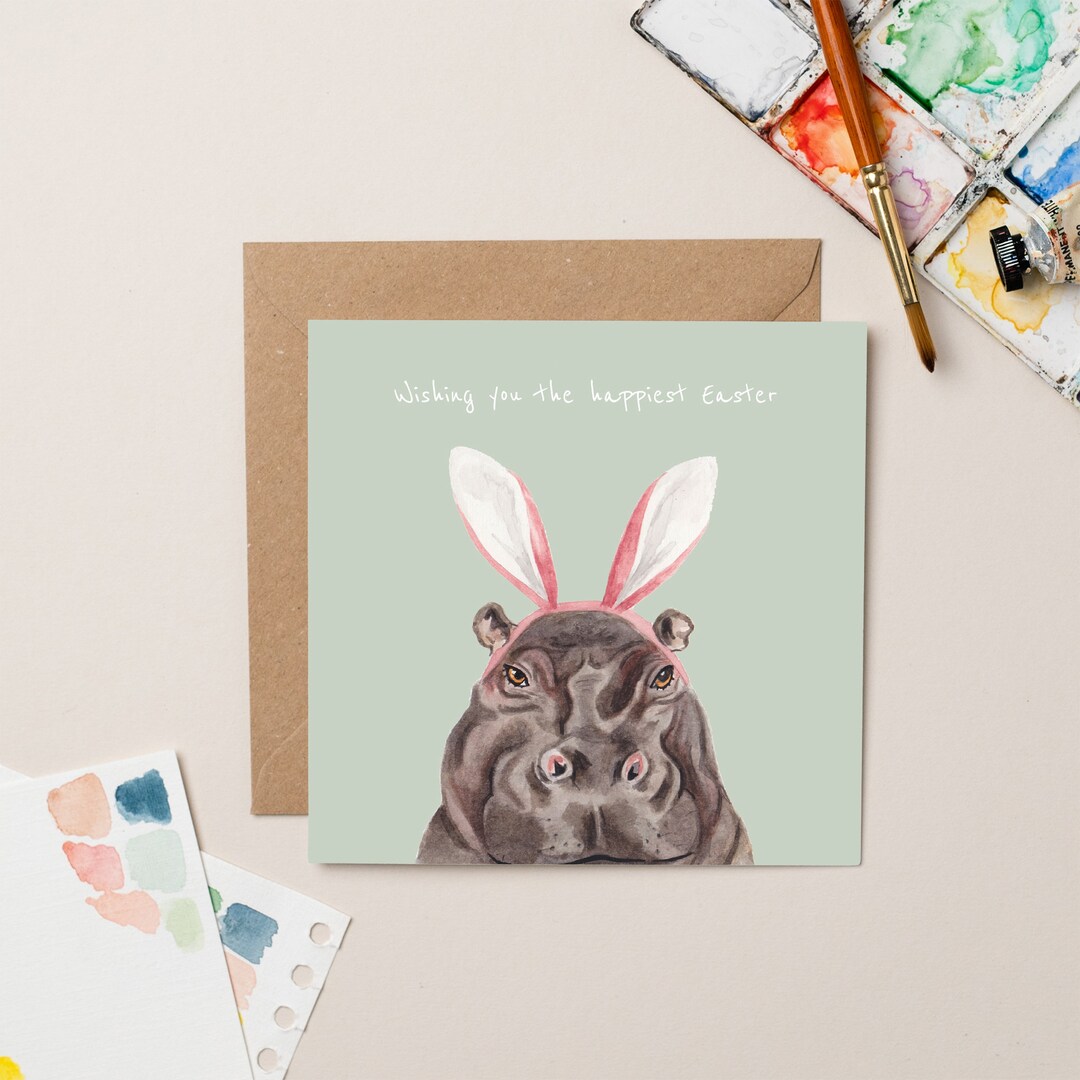 Hippo Easter Card - Etsy