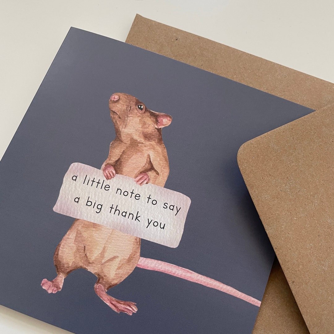 Mouse With Thank You Sign Card - Etsy