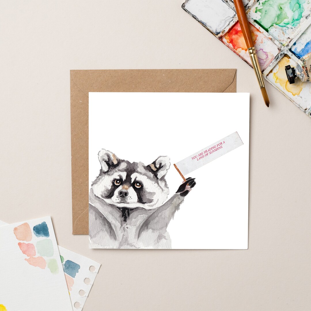 Good Luck Raccoon Card - Etsy
