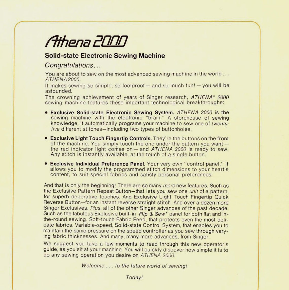Singer Athena 2000 _instruction Manual (PDF Format) _digital Download ...