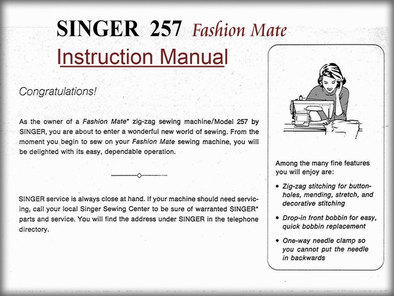 Singer 257 Fashion Mate _instruction Manual _digital Download _PDF ...