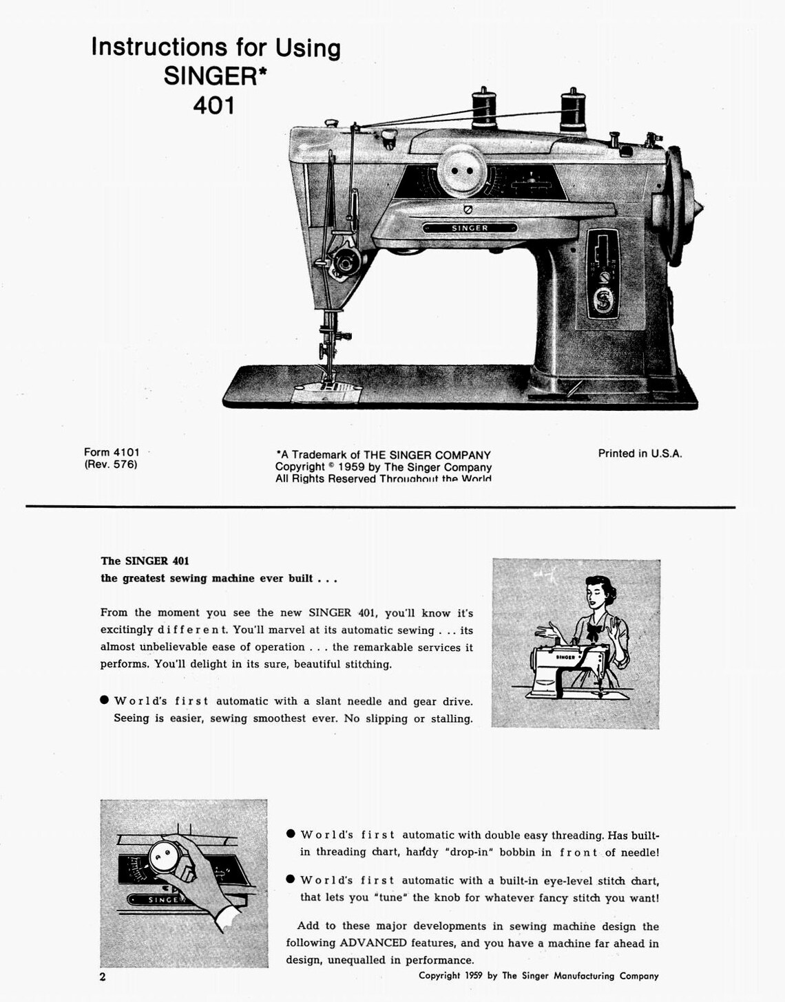 Singer 401 Slant O Matic _instruction Manual _digital Download _PDF ...