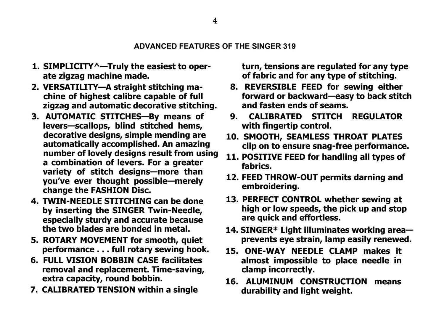 Singer 319 _automatic_swing Needle Sewing Machine _INSTRUCTION MANUAL ...