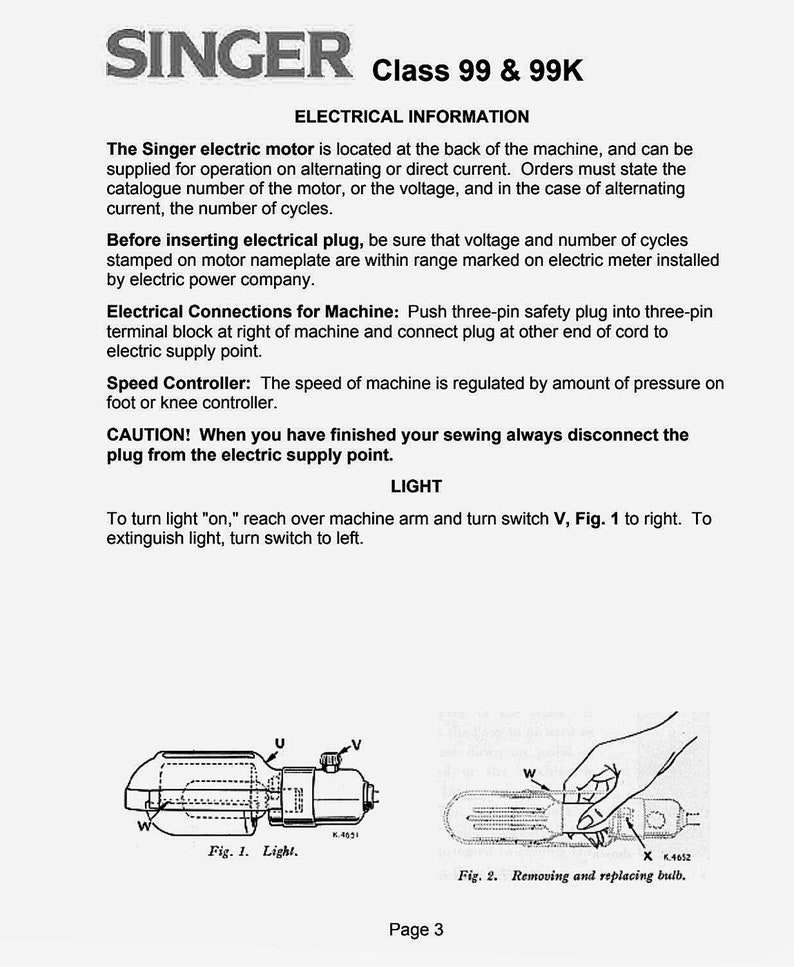 Singer _class 99 & 99K _sewing Machine _instruction Manual _PDF Format ...