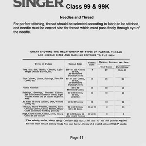 Singer _class 99 & 99K _sewing Machine _instruction Manual _PDF Format ...