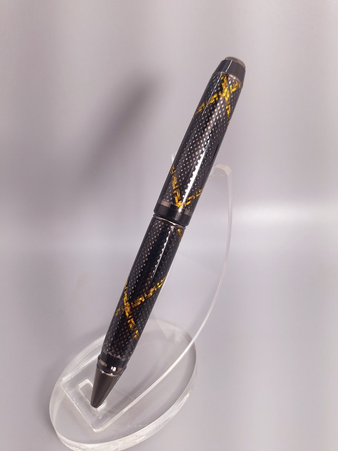 Twist Style Pen Black Woven With Gold Diamond Pattern Highlight Twist ...