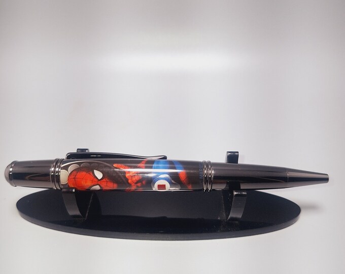 Spider Man Playing Card With Certified Costume Piece Imbeded in Resin Twist Style Ballpoint Pen ...
