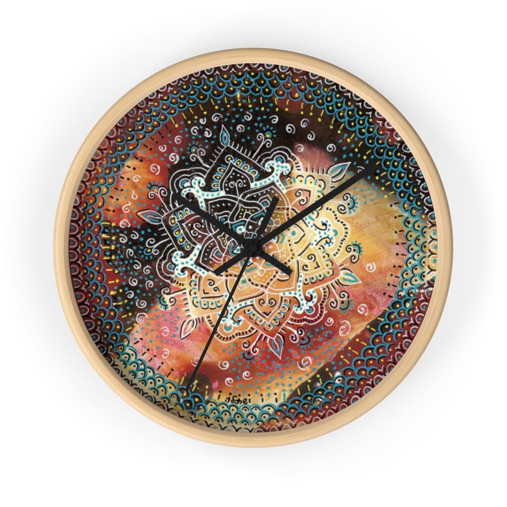 Colorful Boho Mandala 10" Round Clock, Artistic Wall Clock Decor ...