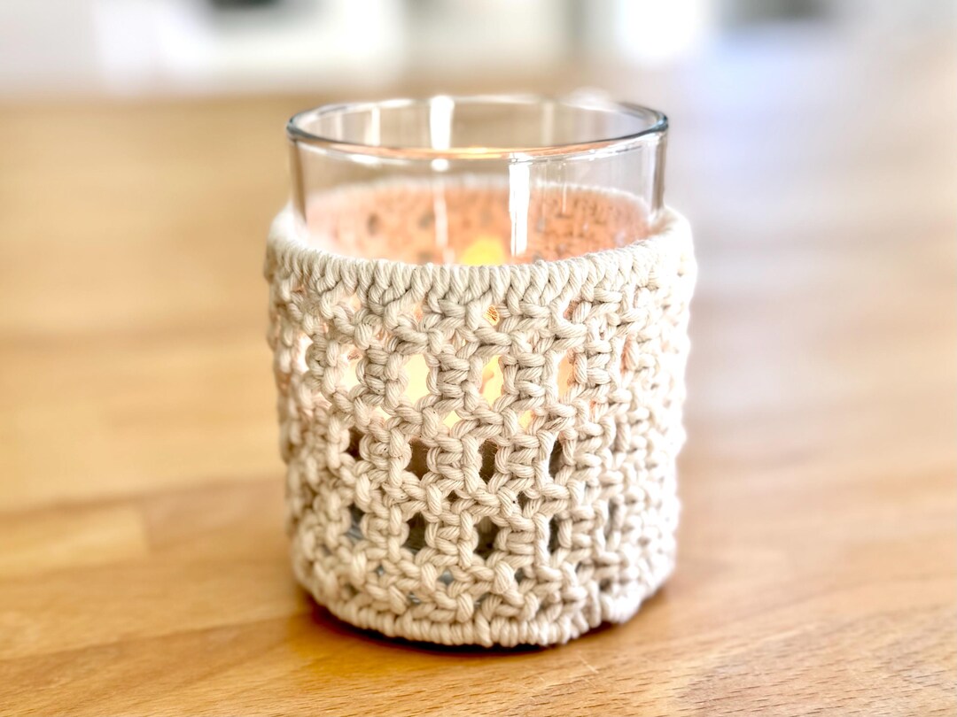 Large Macrame Tea Light Holder With Glass Insert | Includes 2-inch Tea ...